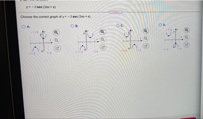 Solved y= - 3 sec (3x + 1) *** Choose the correct graph of y | Chegg.com