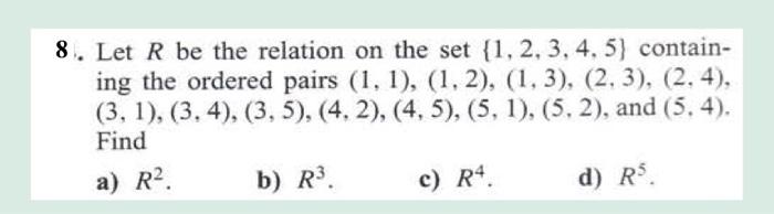 Solved 8. Let R be the relation on the set {1,2,3,4,5} | Chegg.com