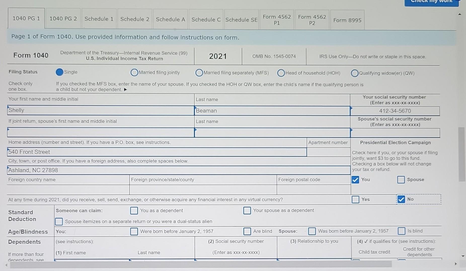 Shelly Beaman (social security number 412-34-5670) is | Chegg.com