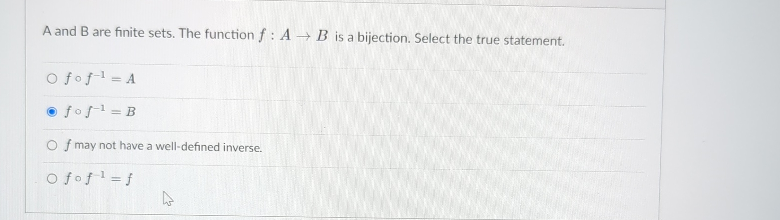 Solved A and B ﻿are finite sets. The function f:A→B ﻿is a | Chegg.com
