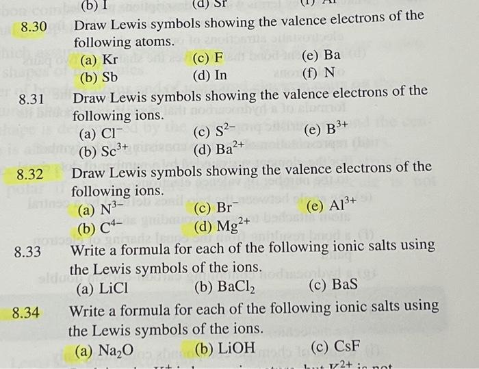 Solved comb (b) I 8.30 8.31 8.32 8.33 Draw Lewis symbols | Chegg.com