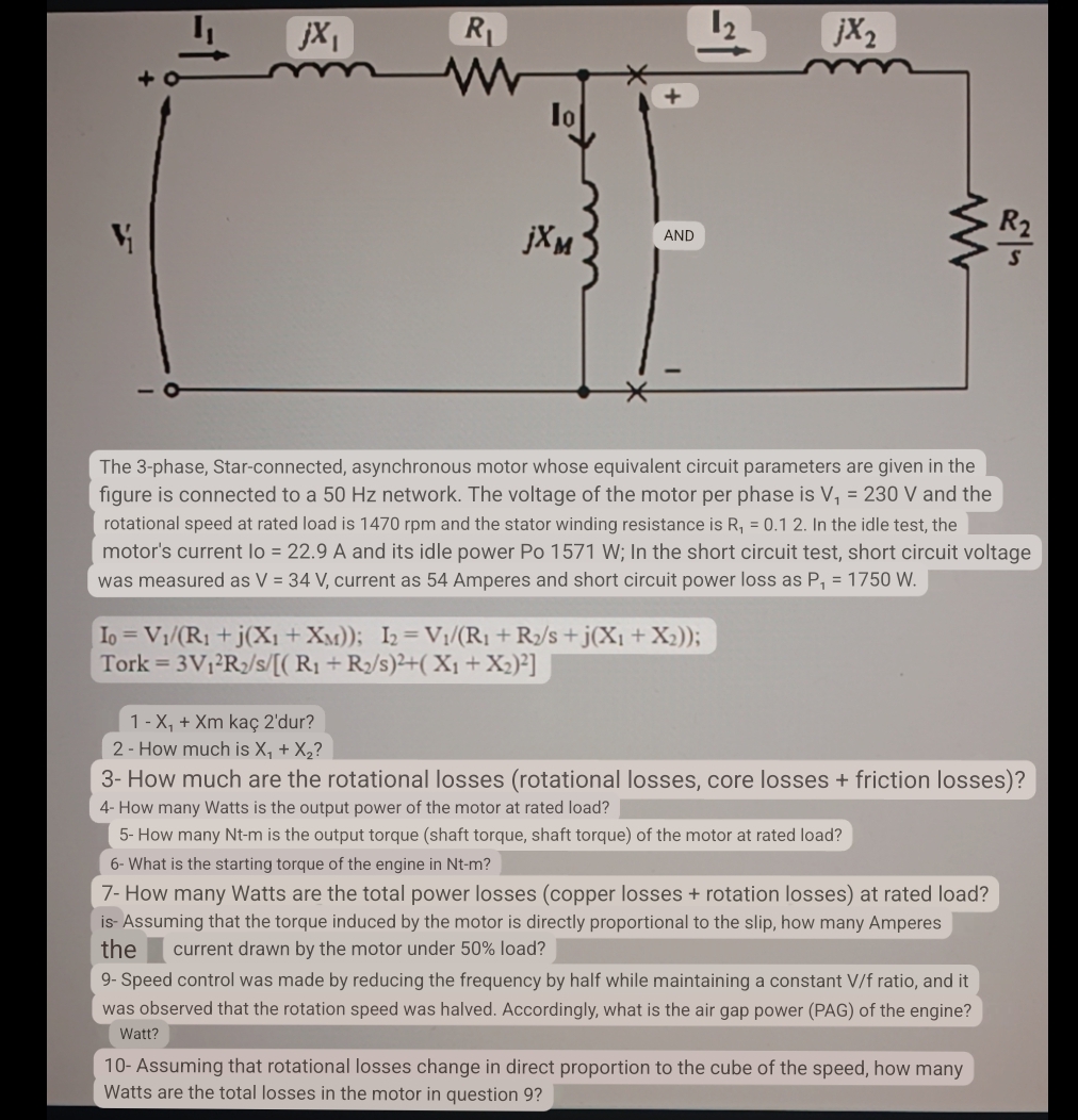 The 3-phase, Star-connected, asynchronous motor whose | Chegg.com
