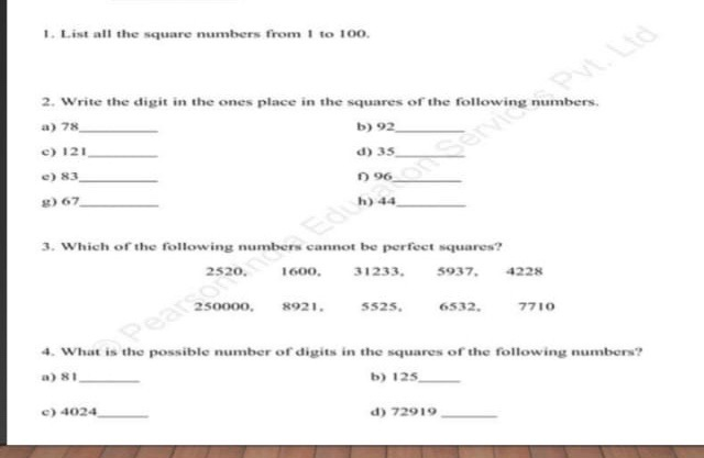 Solved I. List all the square numbers from 1 to 100. 2. | Chegg.com