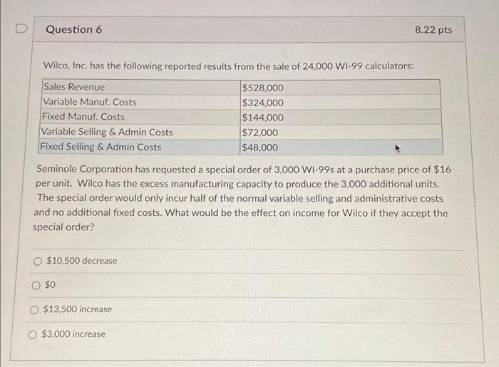 Wilco, Inc. has the following reported results from | Chegg.com