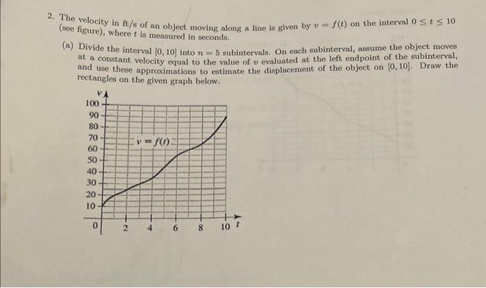 Solved 2. The velocity in ft/8 of an object moving along a | Chegg.com