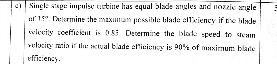Solved c) ﻿Single stage impulse turbine has equal blade | Chegg.com