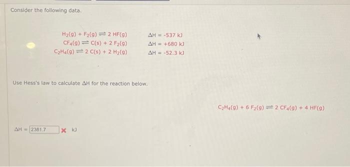 Solved Consider the following data. H₂(g) + F₂(g) → 2 HF(g) | Chegg.com