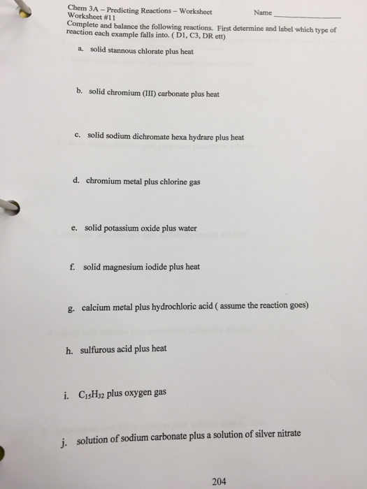 Solved Chem 3A - Predicting Reactions - Worksheet Name | Chegg.com