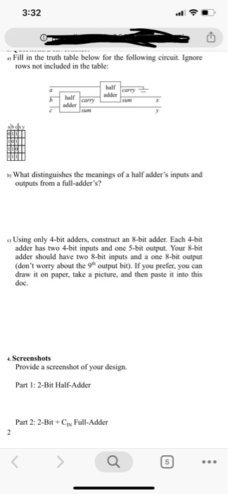 Solved 3:32 a) Fill in the truth table below for the | Chegg.com