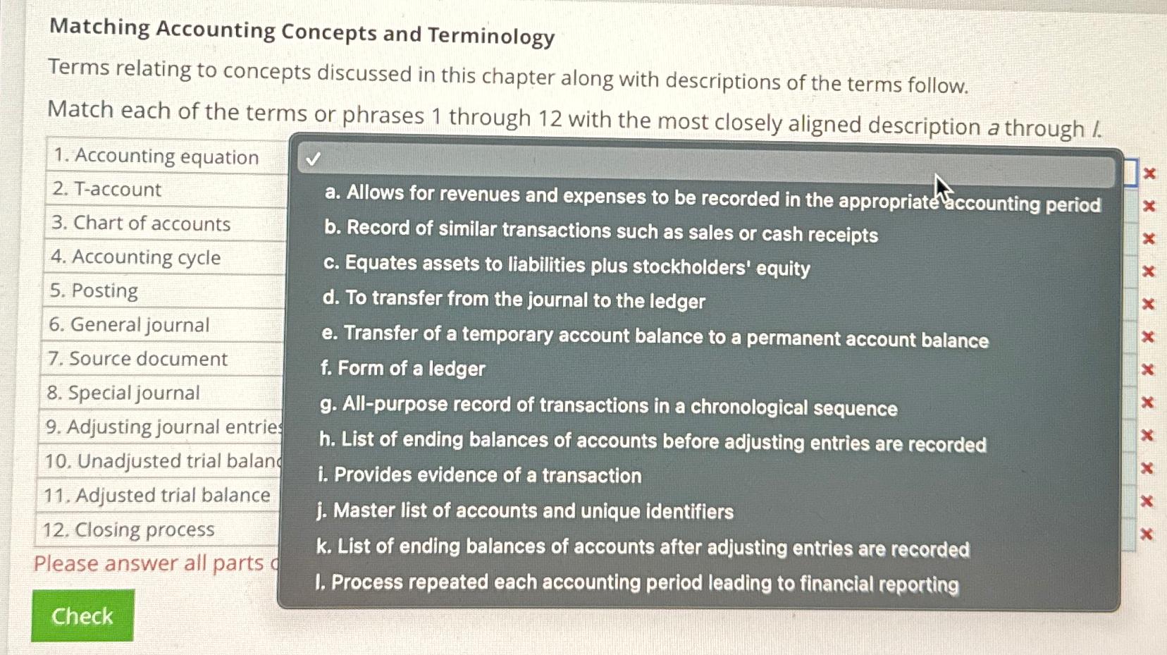 Solved Matching Accounting Concepts and TerminologyTerms | Chegg.com