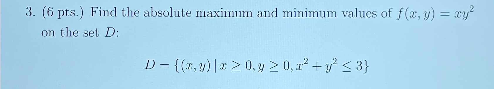 Solved (6 ﻿pts.) ﻿Find the absolute maximum and minimum | Chegg.com
