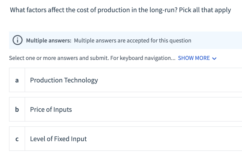 Solved What factors affect the cost of production in the | Chegg.com