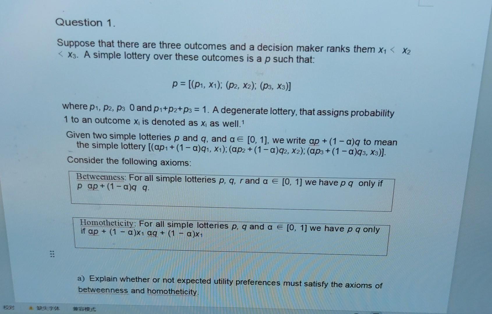 Solved Suppose that there are three outcomes and a decision | Chegg.com