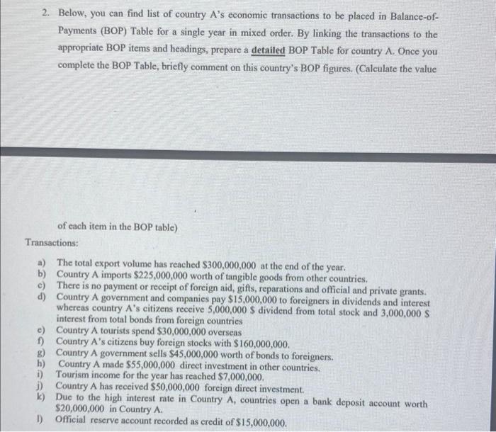 2. Below, you can find list of country A's economic | Chegg.com