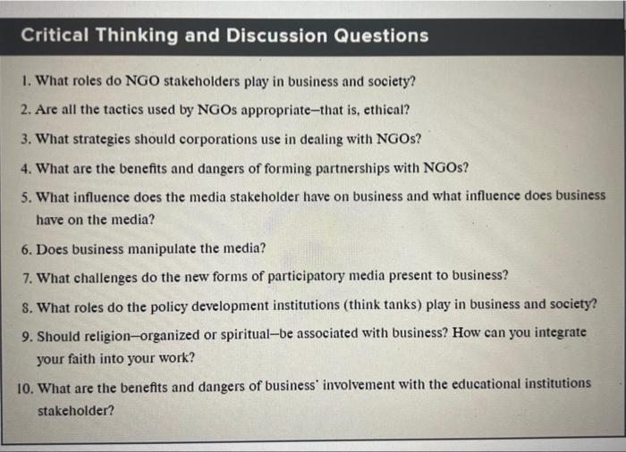 Solved Critical Thinking and Discussion Questions 1. What | Chegg.com