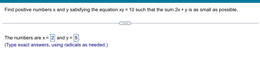 Solved Find positive numbers x ﻿and y ﻿satisfying the | Chegg.com