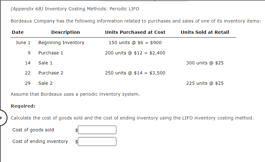 Solved (Appendix 6B) ﻿Inventory Costing Methods: Periodic | Chegg.com