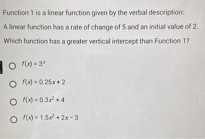 Solved Function 1 is a linear function given by the verbal | Chegg.com