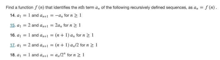Solved Find a function f(n) that identifies the nth term an | Chegg.com