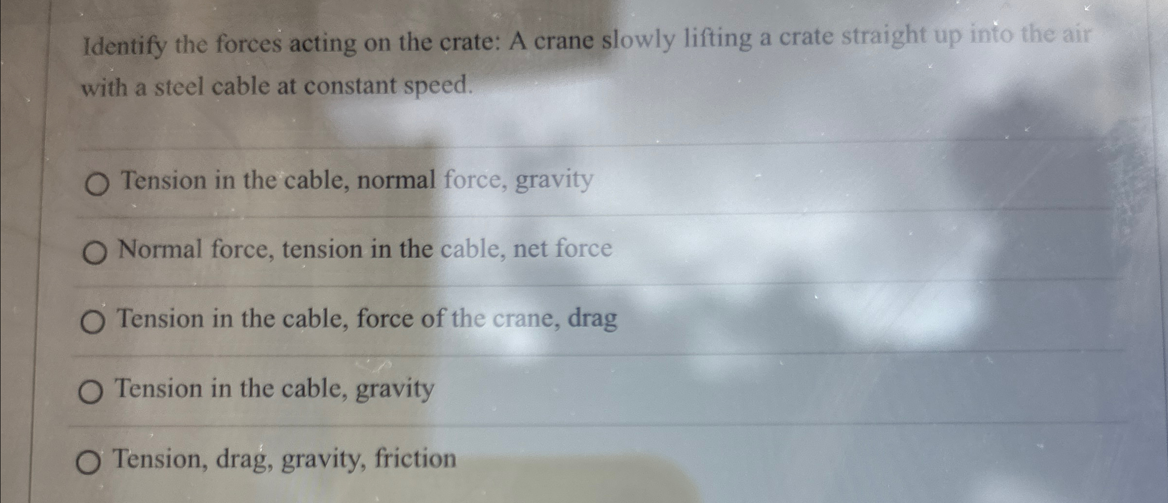 Solved Identify the forces acting on the crate: A crane | Chegg.com