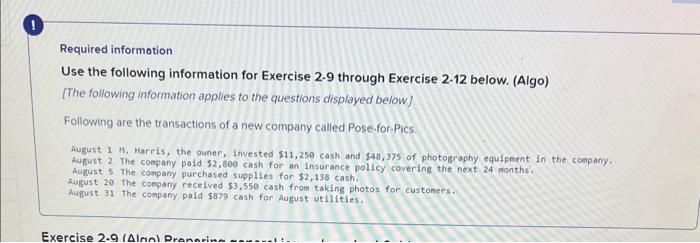 Solved Required information Use the following information | Chegg.com