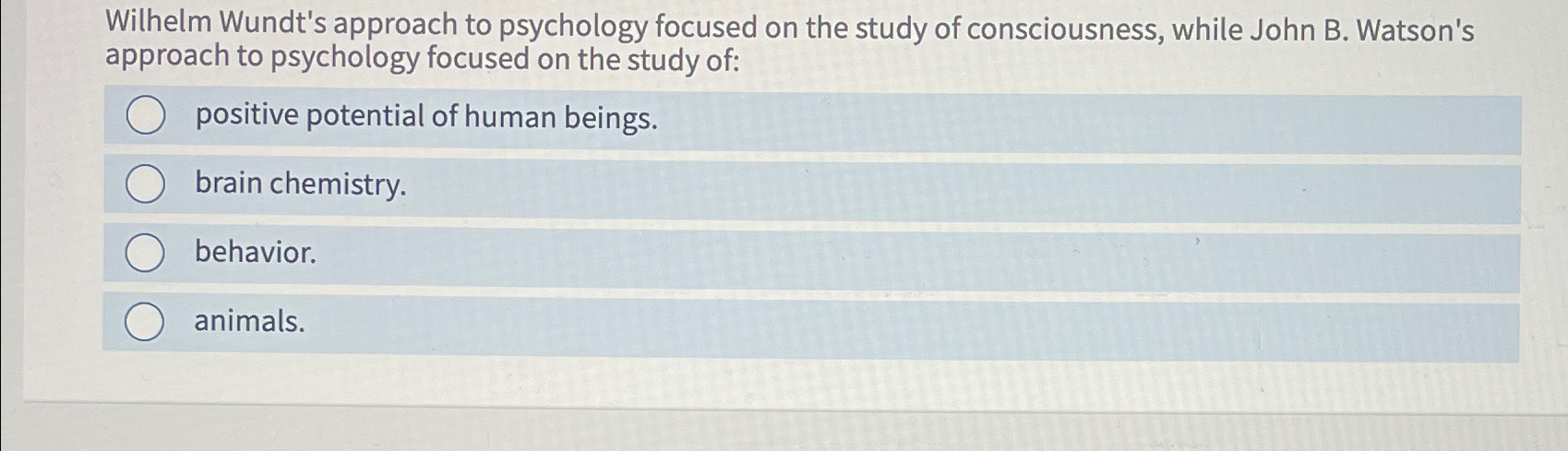 Solved Wilhelm Wundt's approach to psychology focused on the | Chegg.com