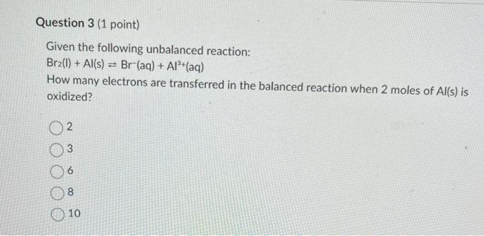 Solved Given the following unbalanced reaction: | Chegg.com