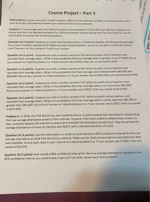 Solved Course Project - Part 3 Instructions: Answer every | Chegg.com