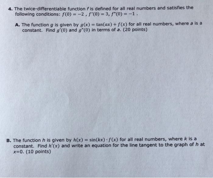 Solved 4. The twice-differentiable function f is defined for | Chegg.com