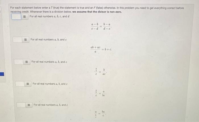 Solved For each statement below enter a T (true) the | Chegg.com