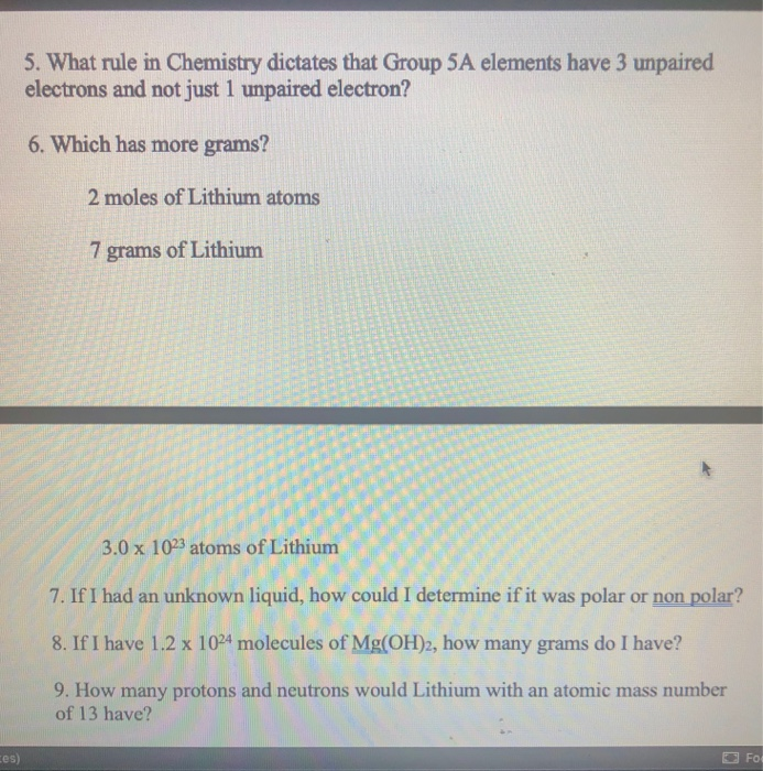 Solved 5. What rule in Chemistry dictates that Group 5A | Chegg.com