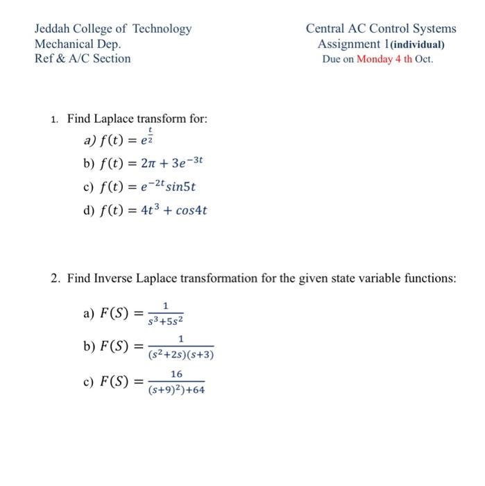 Solved Jeddah College of Technology Mechanical Dep. Ref & | Chegg.com
