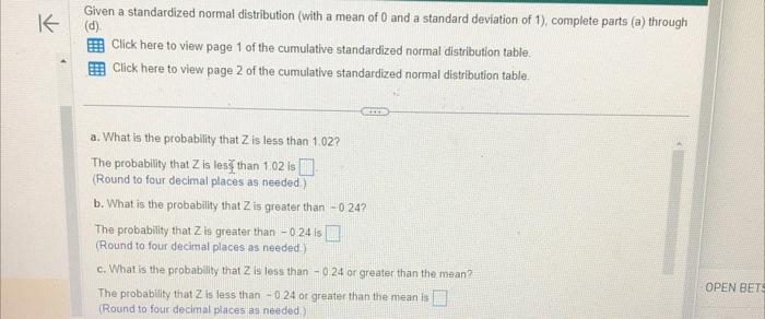 Cumulative standardized normal distribution table | Chegg.com