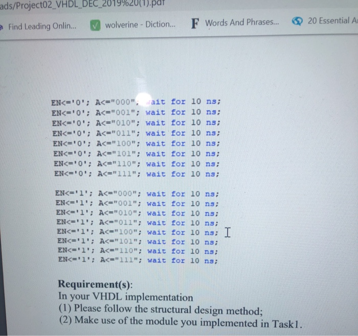 In VHDL 1.describe the function of the module to be | Chegg.com