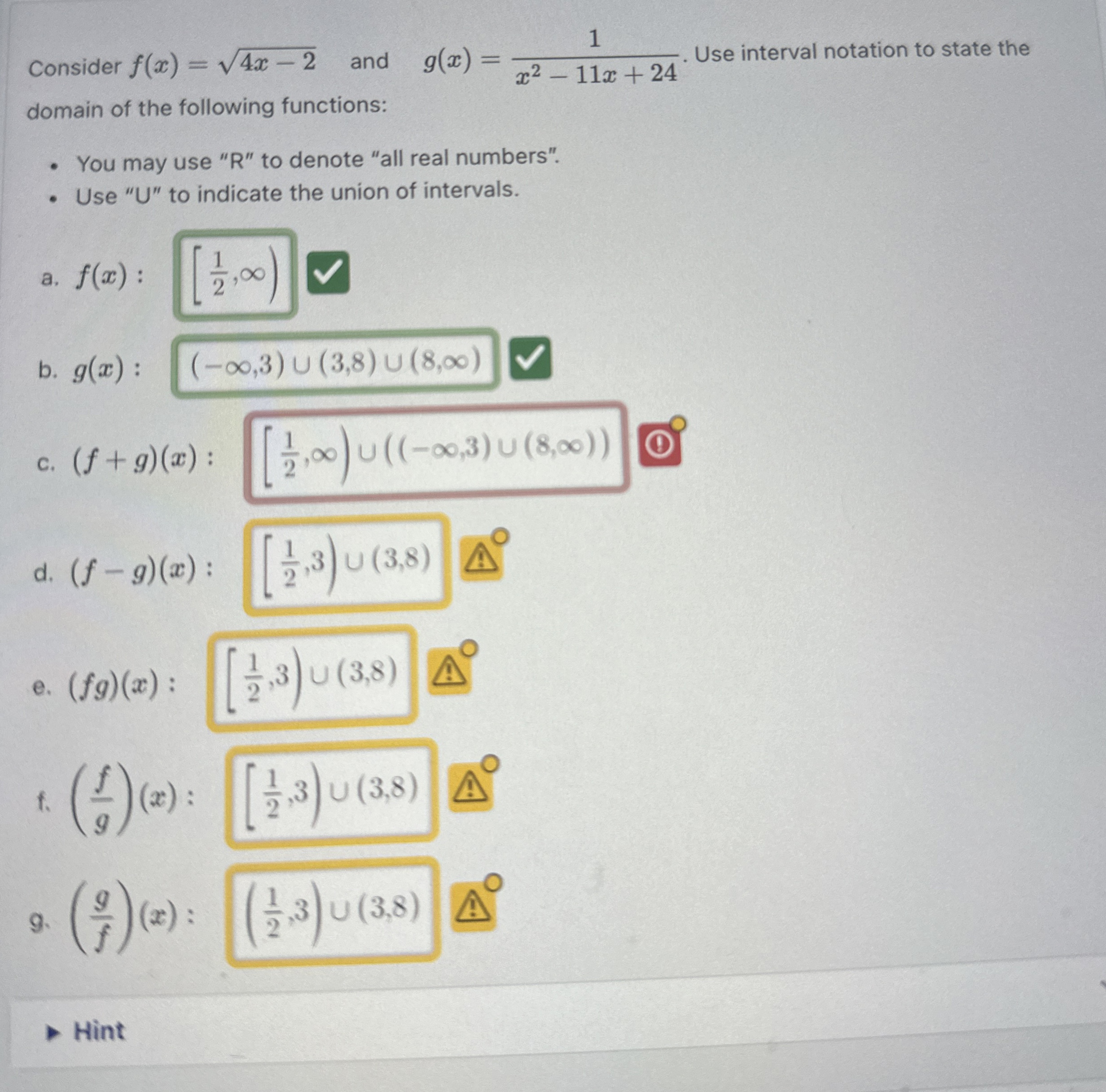 Solved Consider f(x)=4x-22 ﻿and g(x)=1x2-11x+24. ﻿Use | Chegg.com