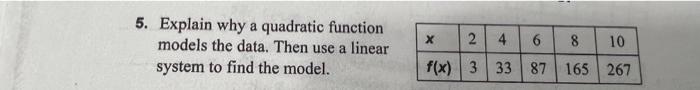 Solved 5. Explain why a quadratic function models the data. | Chegg.com
