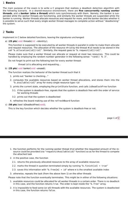 Solved 1 Basics The main purpose of the exam is to write a C | Chegg.com