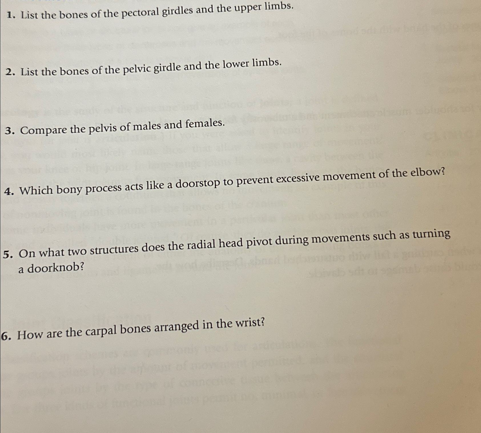 Solved List the bones of the pectoral girdles and the upper | Chegg.com