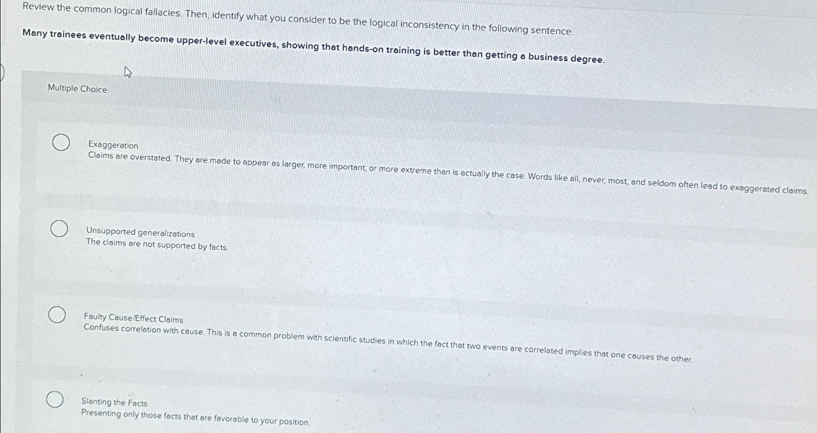 Solved Review the common logical fallacies. Then, identify | Chegg.com