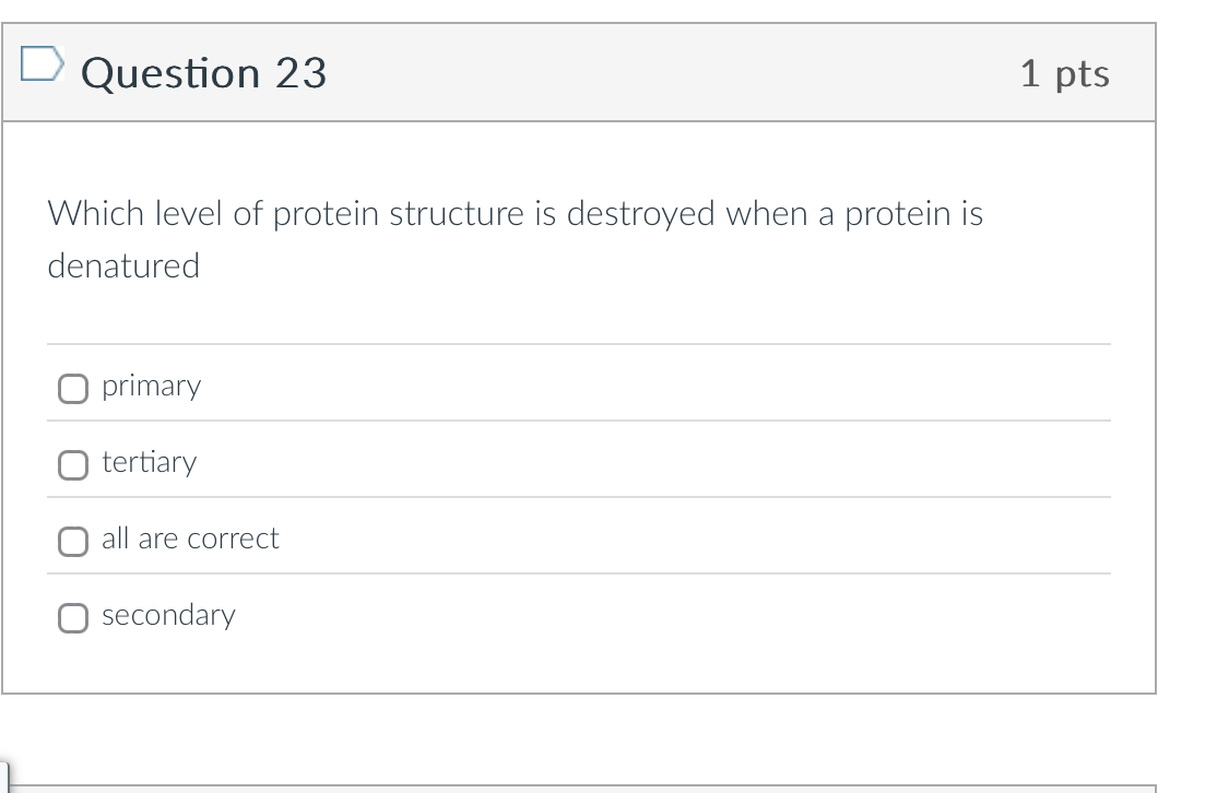Solved Question 23Which level of protein structure is | Chegg.com