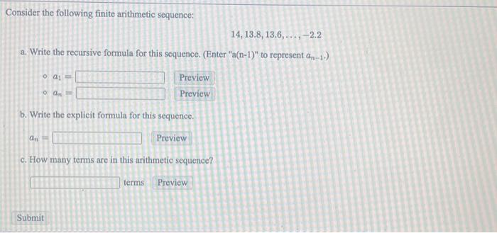 Solved Consider the following finite arithmetic sequence: | Chegg.com