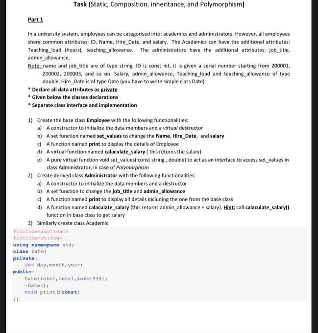 Solved Task (Static, Composition, inheritance, and | Chegg.com