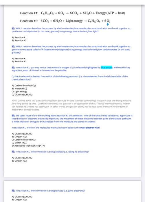 Solved Reaction #1: C.H12O6 +60 - 6CO2 + 6H30 + Energy (ATP | Chegg.com