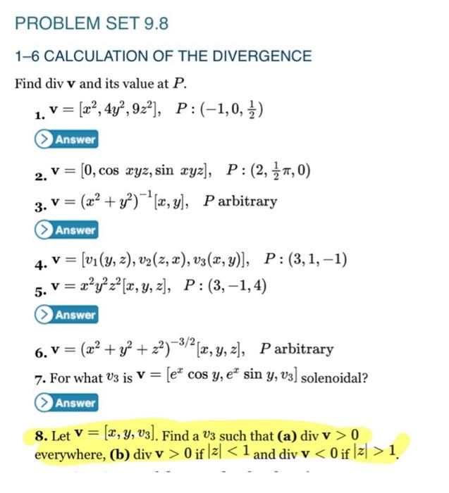 Solved 1-6 CALCULATION OF THE DIVERGENCE Find divv and its | Chegg.com