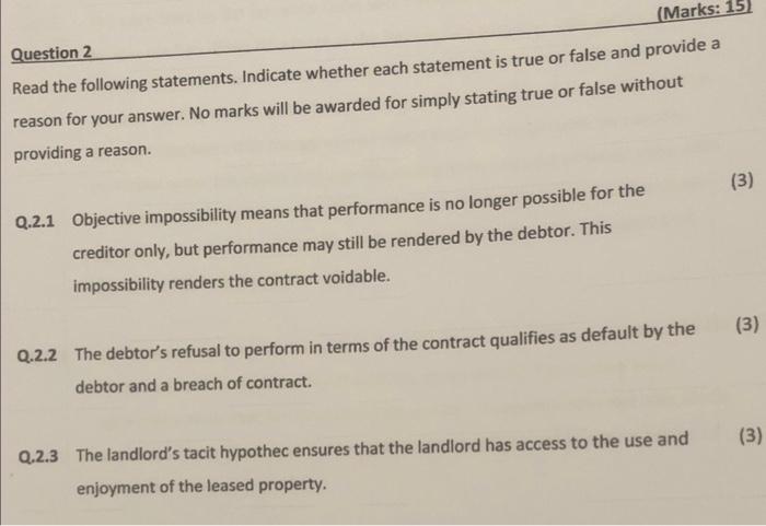 Question 2 Read the following statements. Indicate | Chegg.com