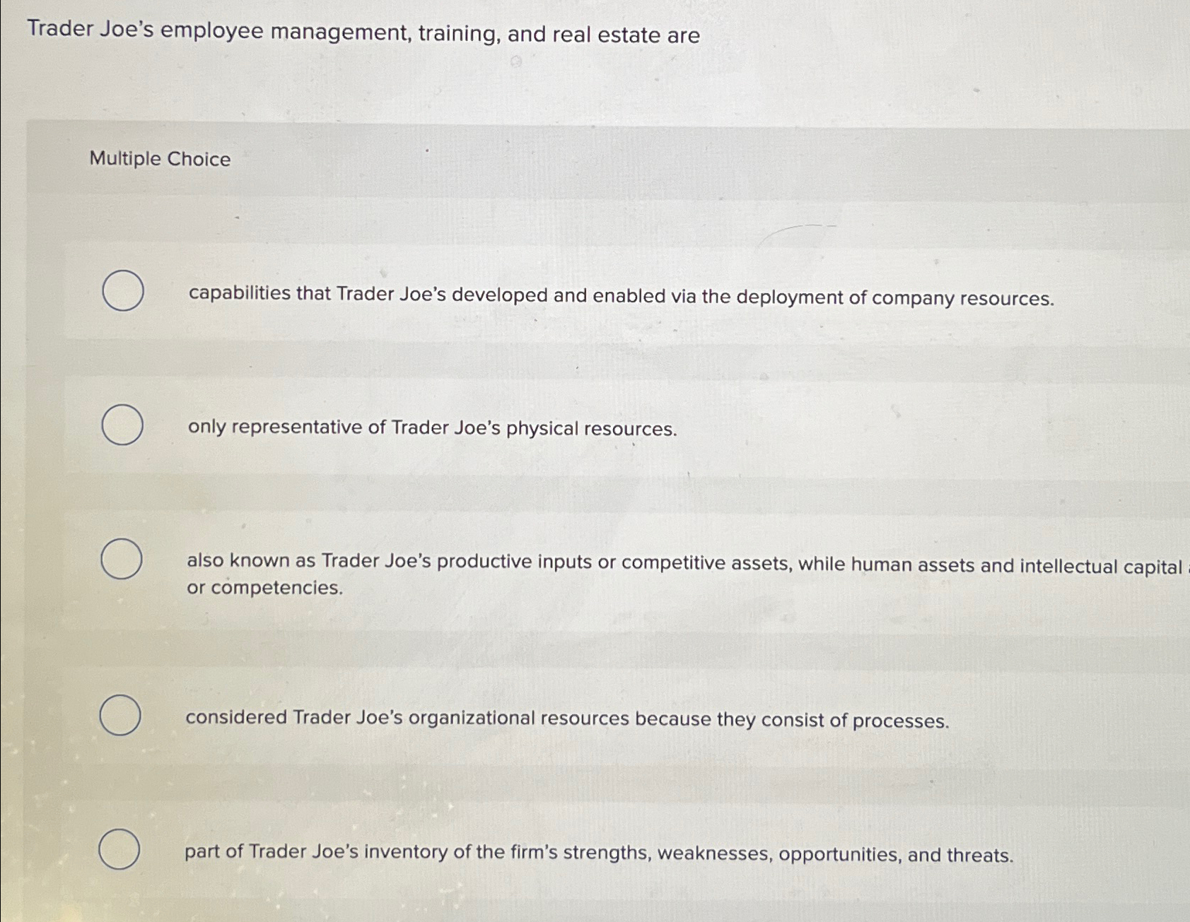 Solved Trader Joe's employee management, training, and real | Chegg.com