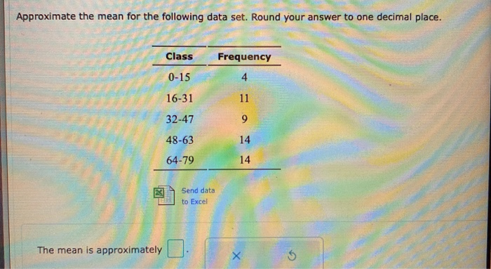 Solved Approximate the mean for the following data set. | Chegg.com