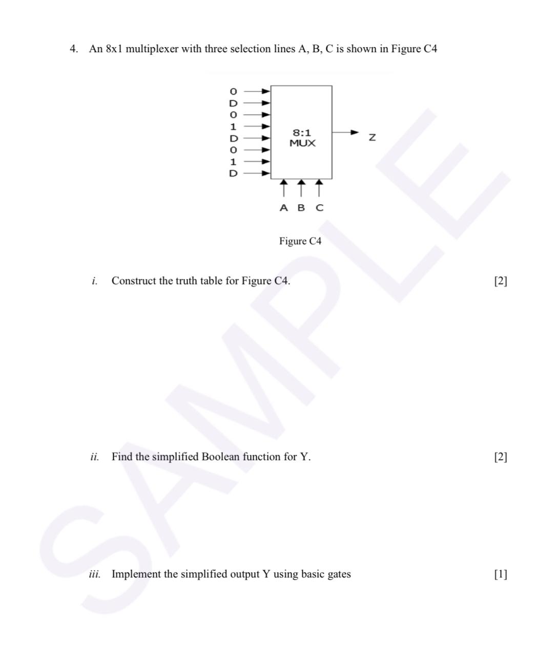 An 8x1 ﻿multiplexer with three selection lines A, ﻿B, | Chegg.com