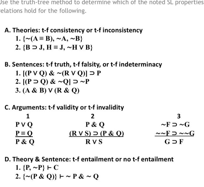 se the truth-tree method to determine which of the | Chegg.com