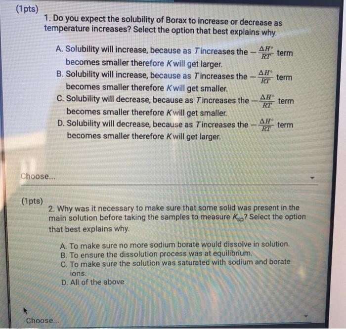 Solved Borax Dissolution Enthalpy and Entropy Changes of | Chegg.com